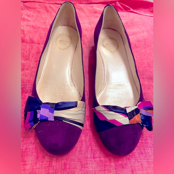 Emilio Pucci | Shoes | Emilio Pucci Purple Suede Flats With Silk Bow ...